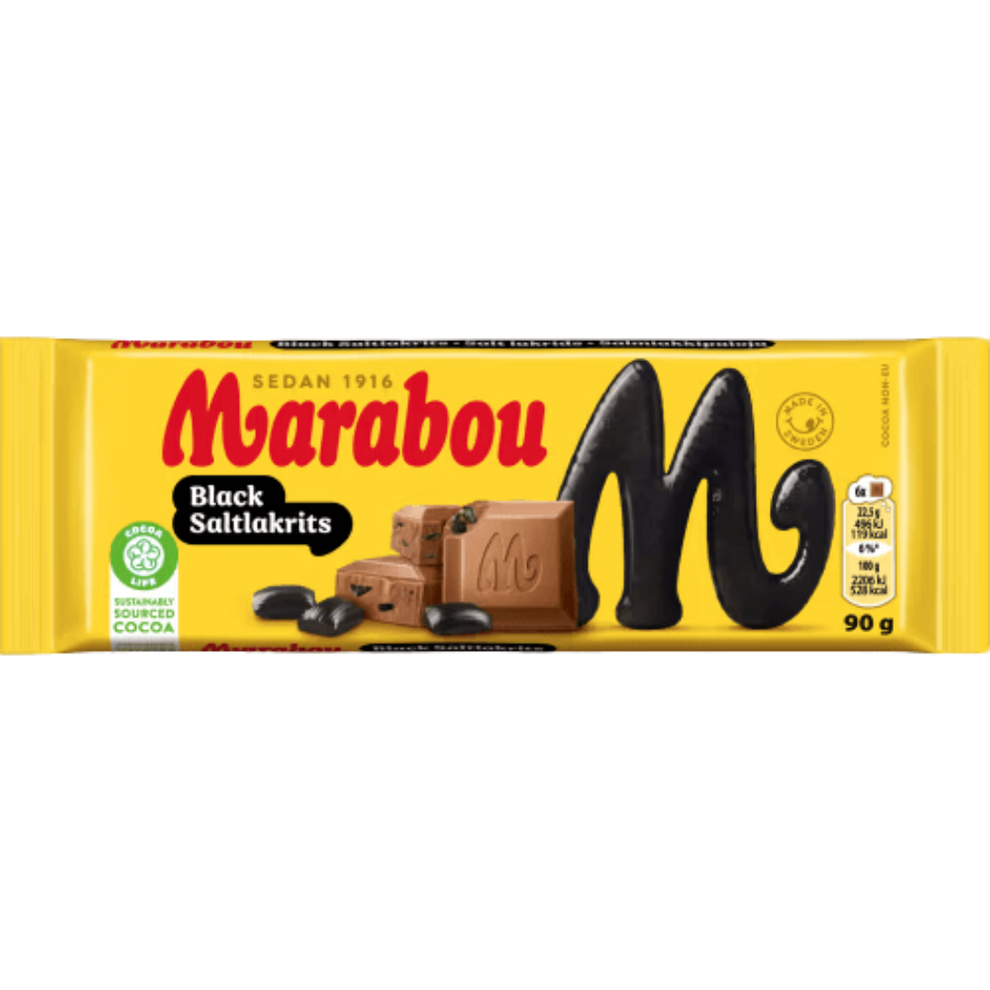 Marabou Black Salt Licorice Bar 90g - Buy Online | SwedishCandyNow